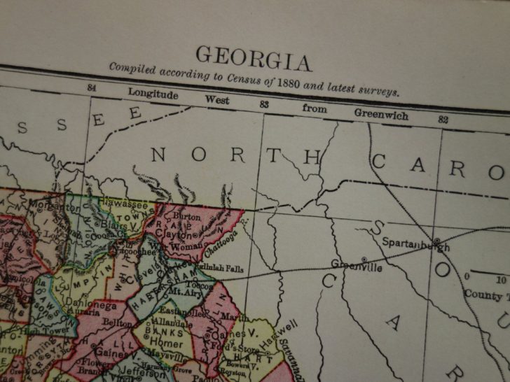 Georgia Antique Map Of Georgia State Us - Beautiful Original 1880 ...