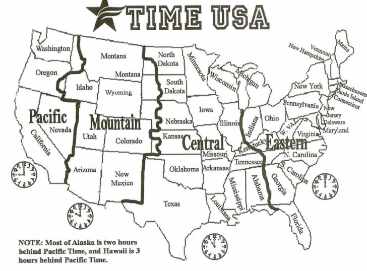 Printable Map United States Time Zones State Names Save Printable Us ...