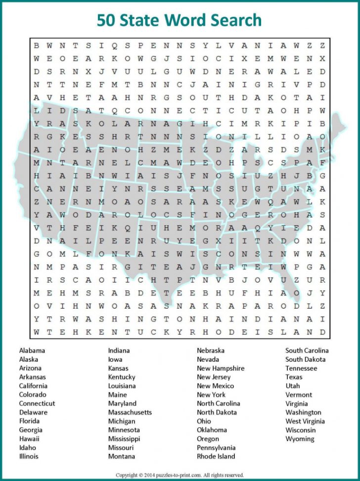 Us Geography Worksheet - All 50 States Word Search | Learning | Giant ...
