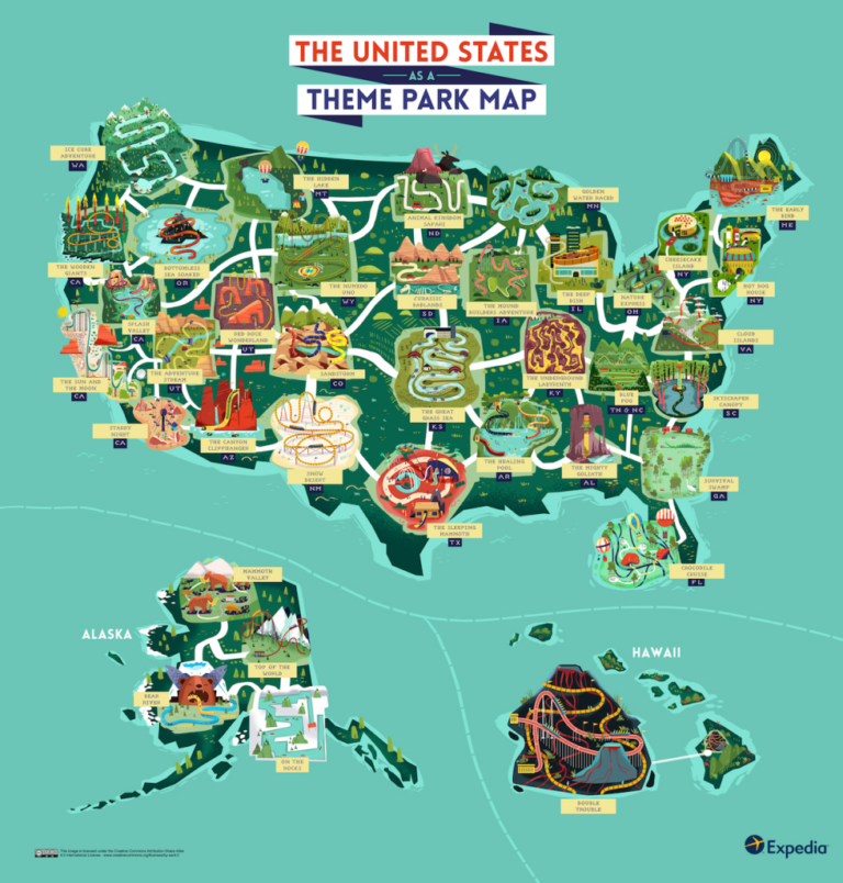 A Theme Park Map Of The United States | Expedia | Map Of Theme Parks In ...