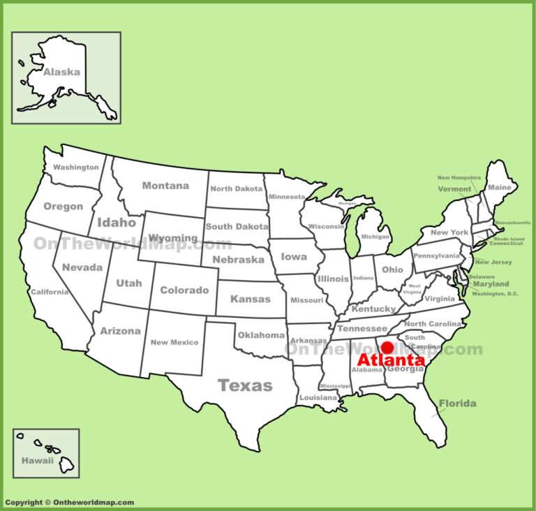 Atlanta Location On The U.s. Map - Ontheworldmap | Atlanta Georgia On ...