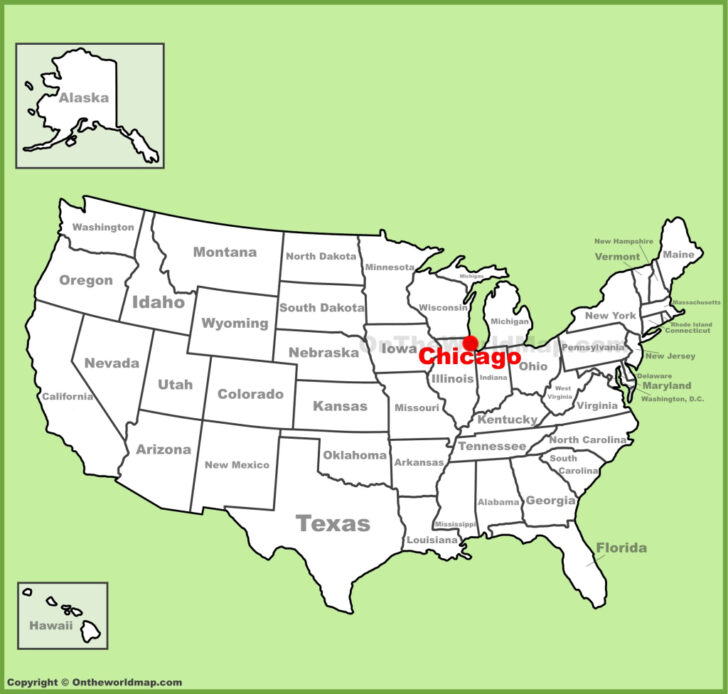 Chicago Location On The U.s. Map - Ontheworldmap | Chicago On Map Of ...