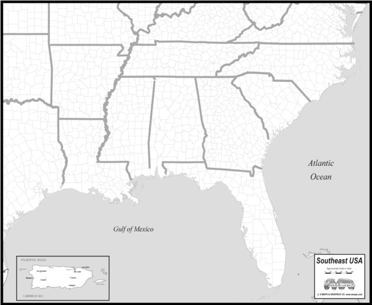 Free Map Of Southeast States | Blank Map Of Southeastern USA ...