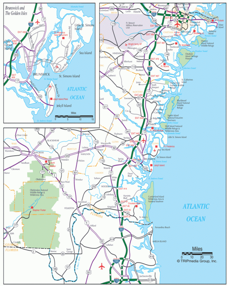 Georgia Coast Road Map | Map Of Georgia USA Coastline - Printable US Maps