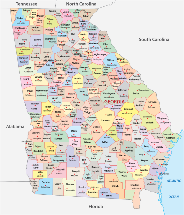 Georgia Counties Map | Mappr | Map Of Georgia USA With Counties ...