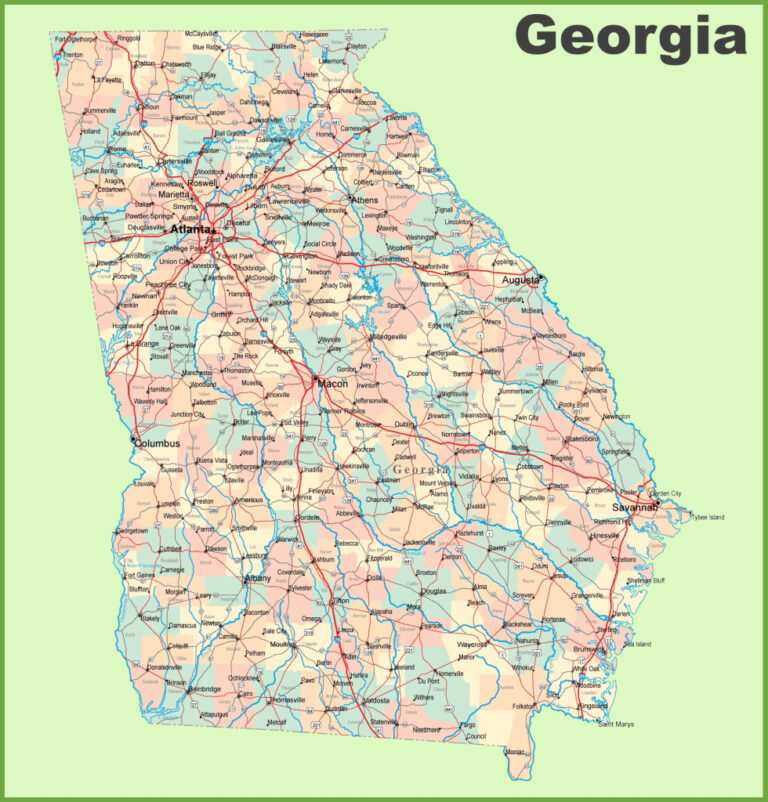 Georgia Road Map With Cities And Towns - Ontheworldmap | Road Map Of ...