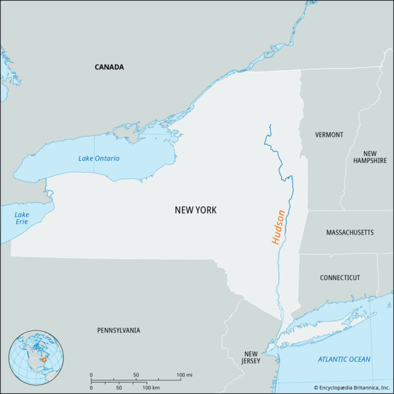 Hudson River | Ny, Nj, Ct, Ma, Vt, Pa | Britannica | Map Of USA Hudson ...