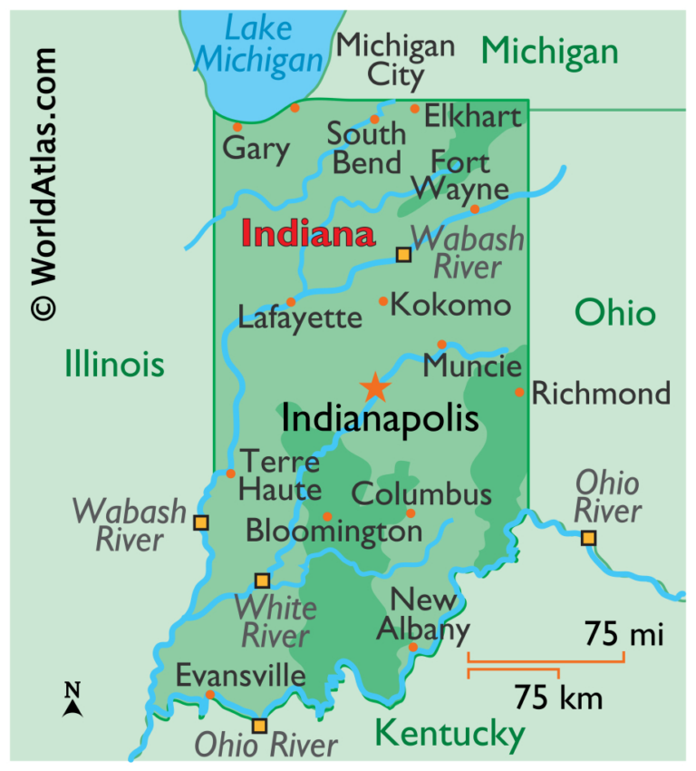Indiana Maps & Facts - World Atlas | Indianapolis On Map Of Usa ...