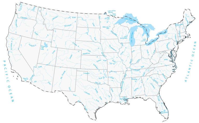 Lakes And Rivers Map Of The United States - Gis Geography | Physical ...