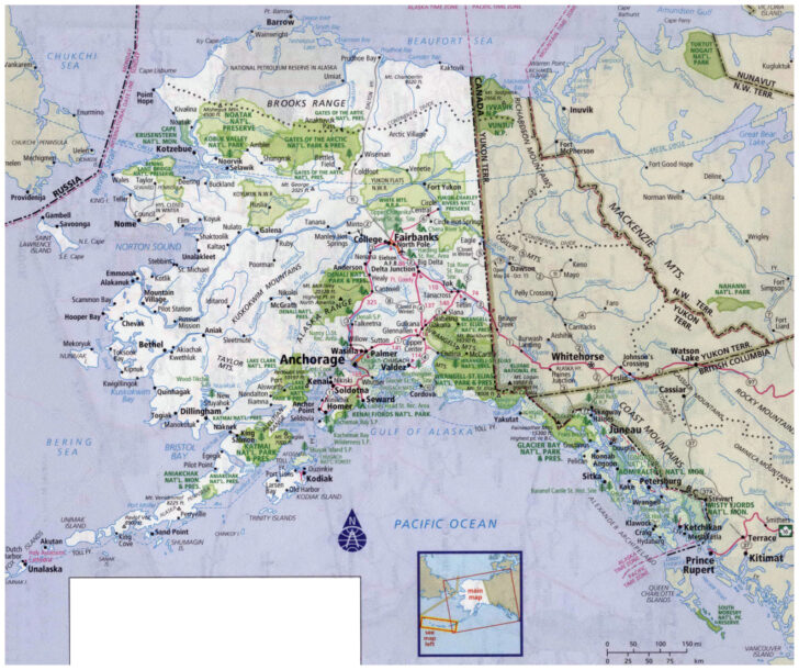 Large Detailed Road Map Of Alaska With All Cities And National | Road ...