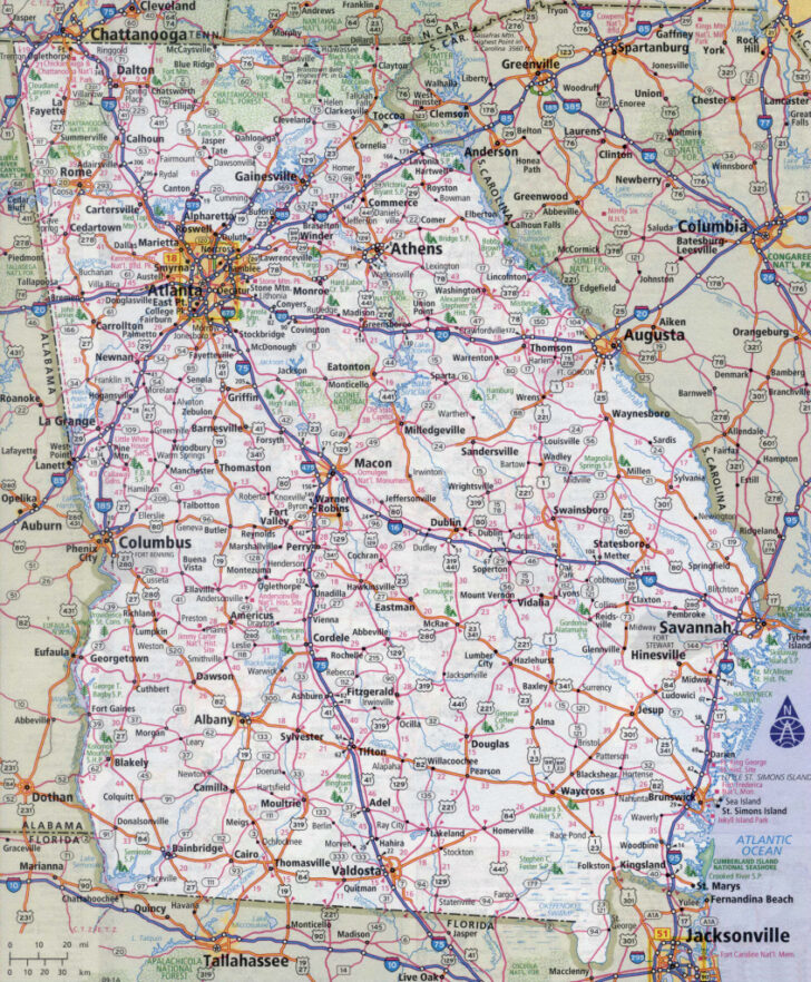 Large Detailed Roads And Highways Map Of Georgia State With All ...