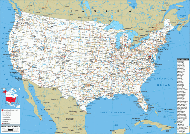 Large Size Road Map Of The United States - Worldometer | Map Of Usa ...