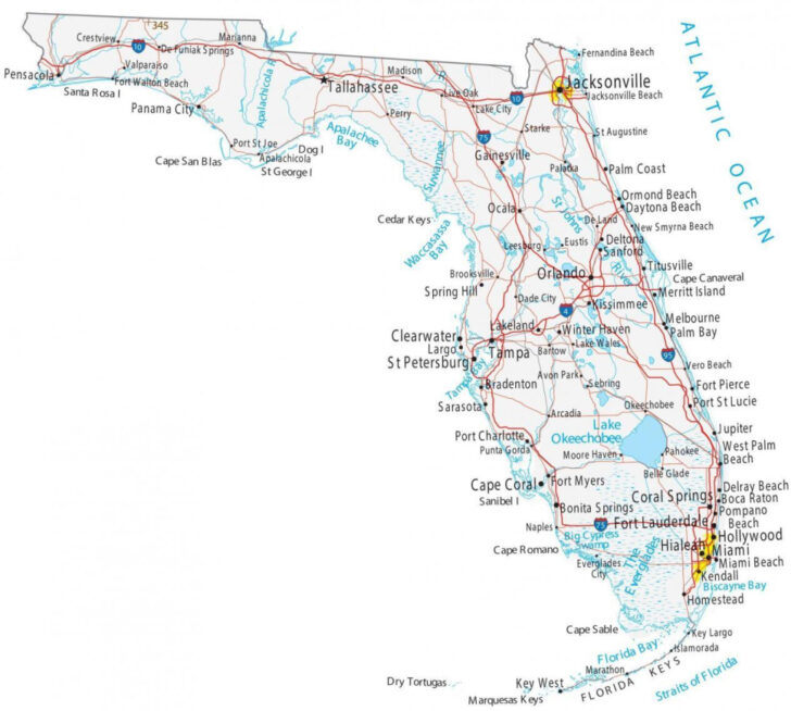Map Of Florida - Cities And Roads - Gis Geography | Detailed Map Of ...