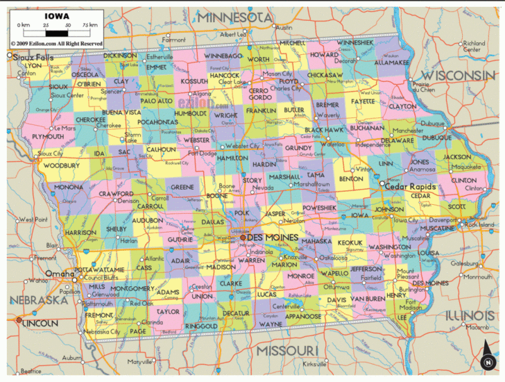 Map Of Iowa - Iowa Map With Cities, Counties And Roads Network | Road ...