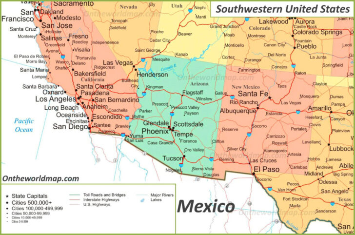 Map Of Southwestern United States - Ontheworldmap | Road Map Of ...
