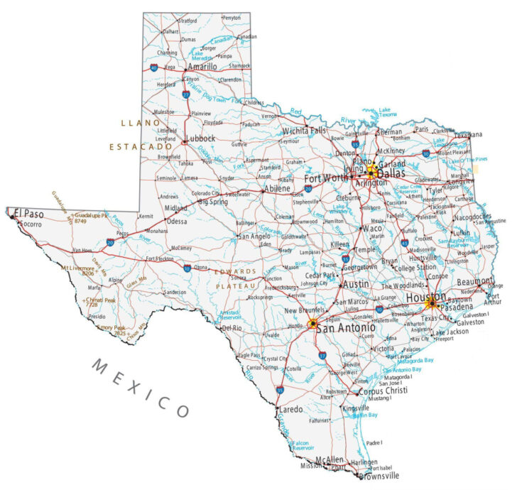 Map Of Texas - Cities And Roads - Gis Geography | Detailed Map Of Texas ...