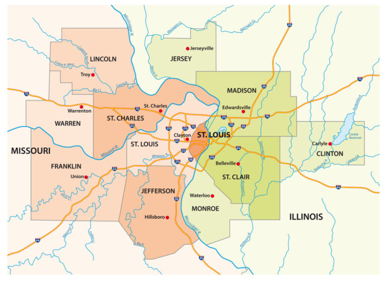 Map Of The Greater St. Louis Area In Illinois And Missouri, Usa | St ...
