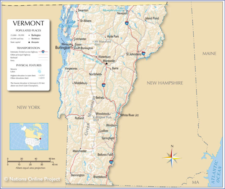 Map Of The State Of Vermont, Usa - Nations Online Project | Map Of ...