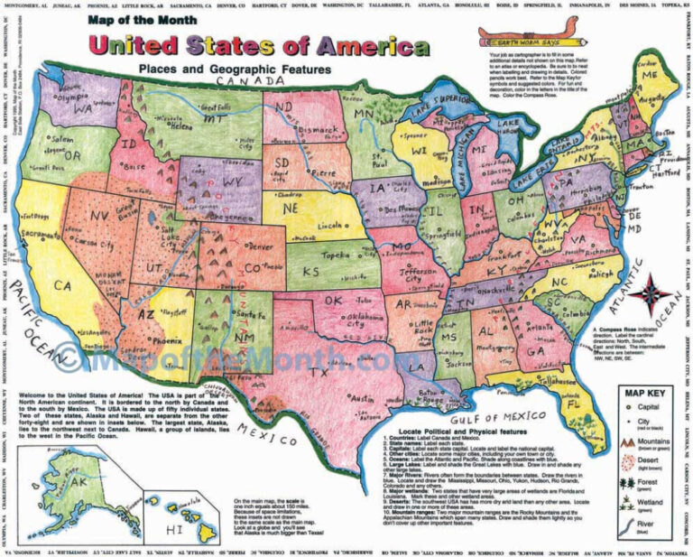 Mapping The Usa – Maps For The Classroom | Map Of The Usa With Compass ...