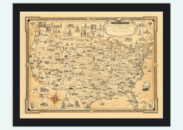 Old Map Of United States Of America 1935 Vintage Map Wall Map ...