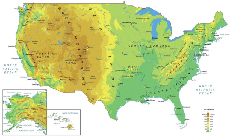 Physical Map Of The United States - Gis Geography | Map Of Usa With ...