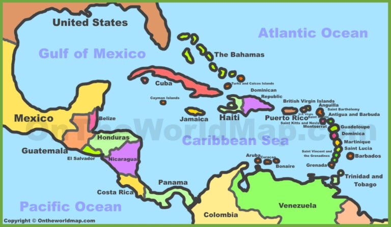 Political Map Of Caribbean - Ontheworldmap | Map Of The USA And ...