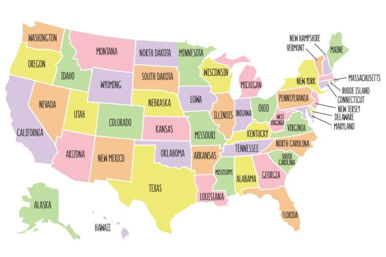 Colored Map Of USA States - Printable US Maps