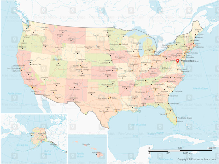 Printable Vector Map Of The United States Of America With States | Free ...