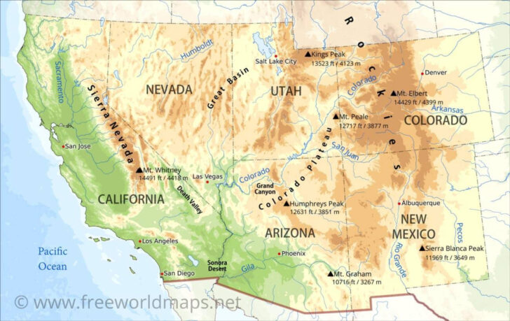 Southwestern Us Physical Map | Maps Of Southwest USA - Printable US Maps