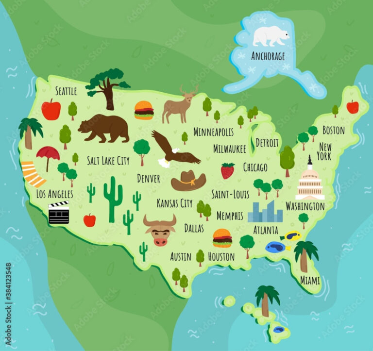 Map Of USA With Landmarks - Printable US Maps