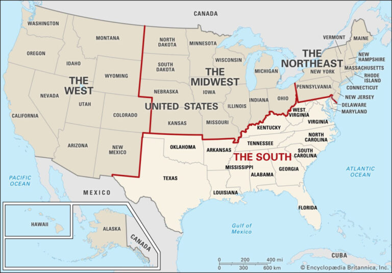 The South | Definition, States, Map, & History | Britannica | Map ...