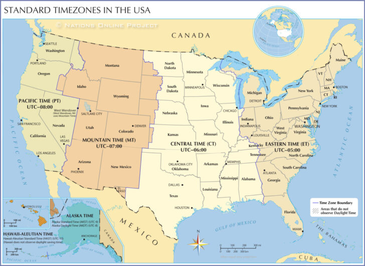 Time Zone Map Of The United States - Nations Online Project | Map Of ...