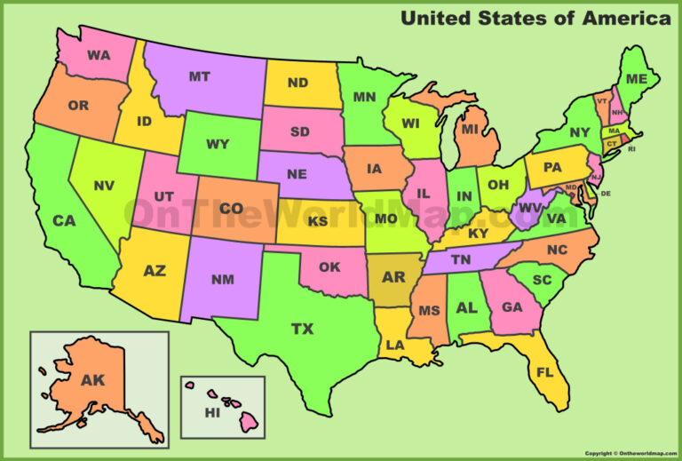 U.s. State Abbreviations Map - Ontheworldmap | Map Of USA With States ...