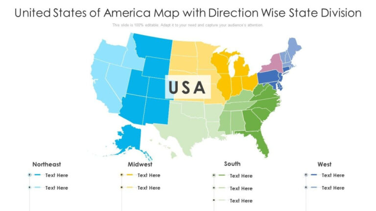United States Of America Map With Direction Wise State Division Ppt ...