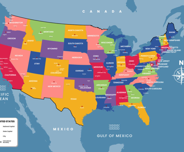 United States Of America Map With State Capital And City Names | Map Of ...