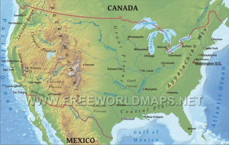 United States Physical Map | Map Of Physical Features Of USA ...