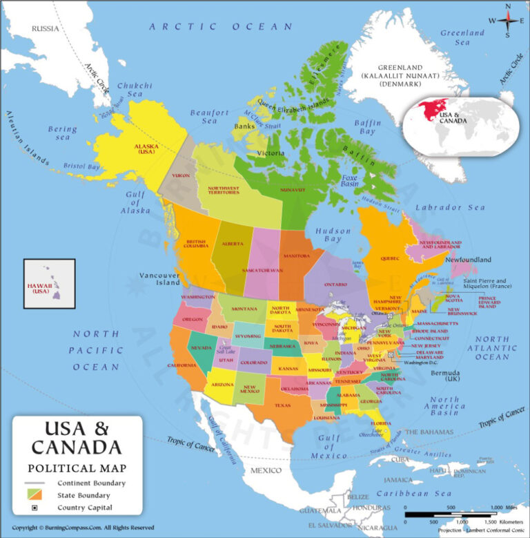 Us Canada Map, Usa Canada Map, Us And Canada Map | Political Map Of The ...