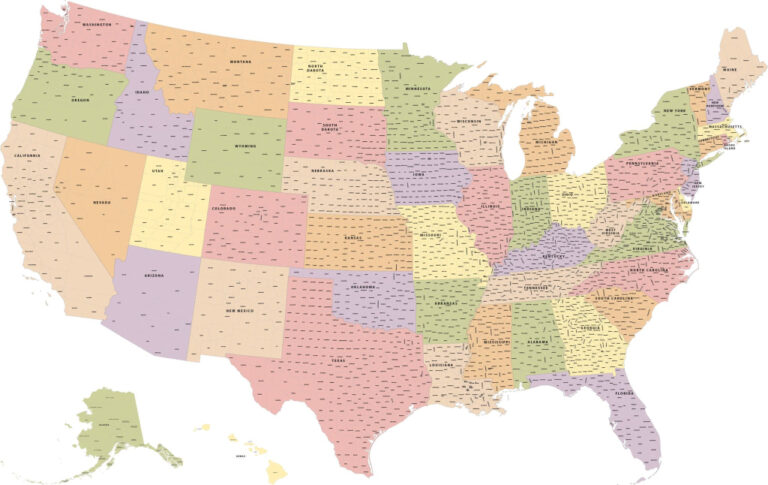 Usa With Counties Map | Digital Vector | Creative Force | Map Of USA ...