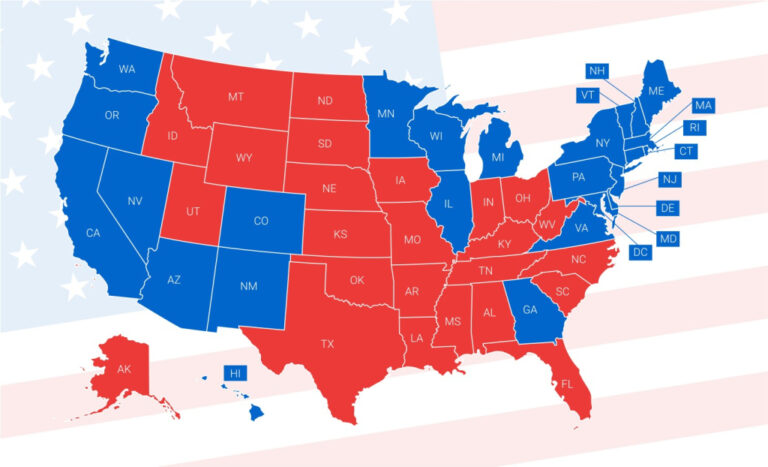 Political Map Of USA Red And Blue States - Printable US Maps